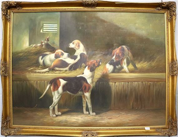 John Emms | Hounds playing in a stable | MutualArt