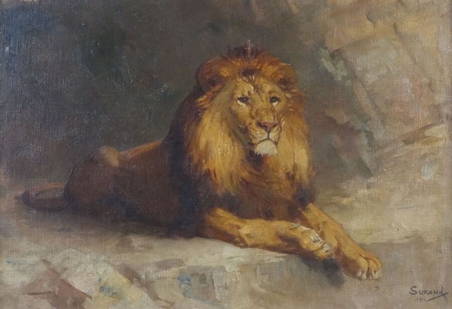 Gustave Surand | Reclining Lion, 1914 (1914) | MutualArt