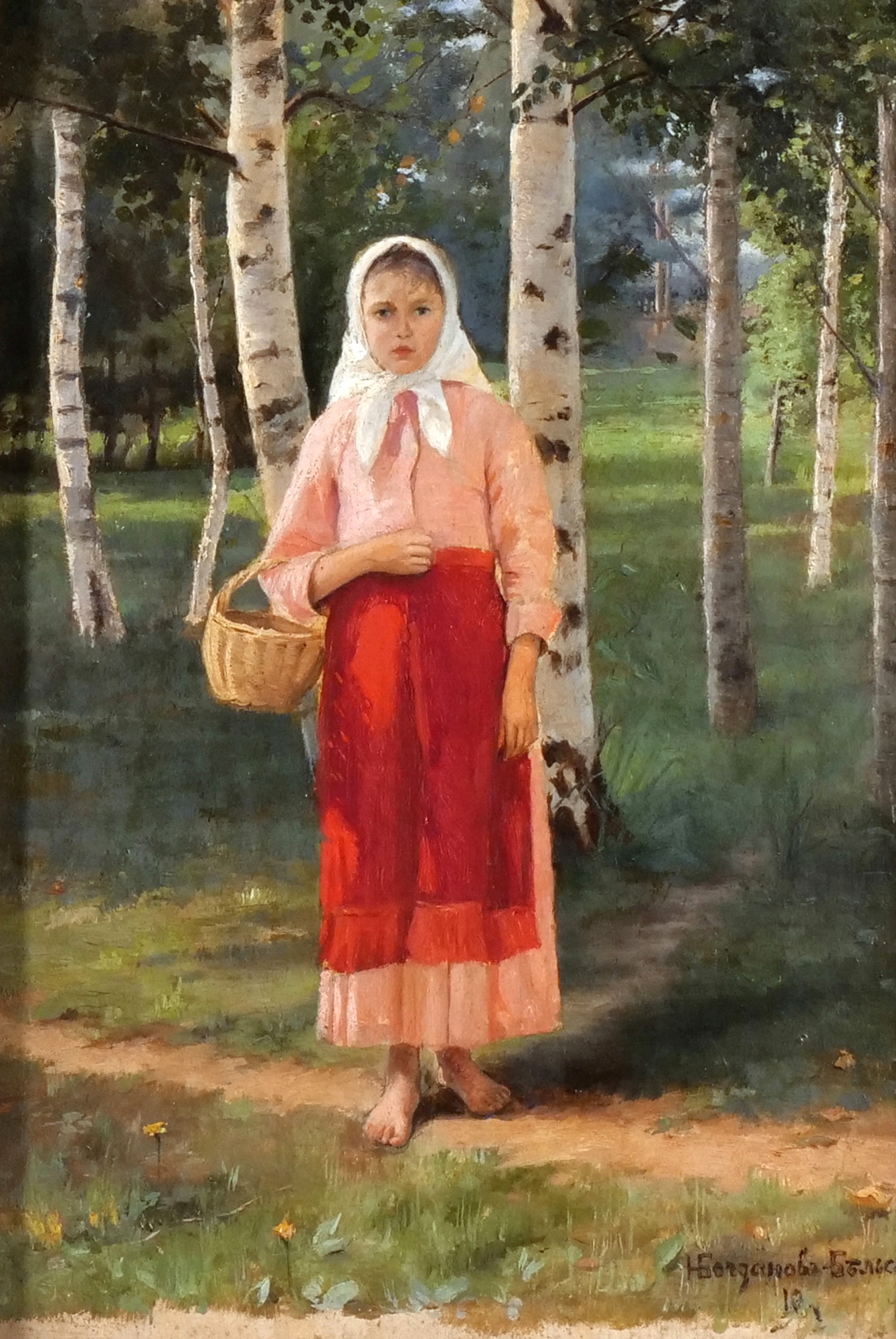 Nikolai Petrovich Bogdanov-Bel'sky | Girl on a forest path | MutualArt