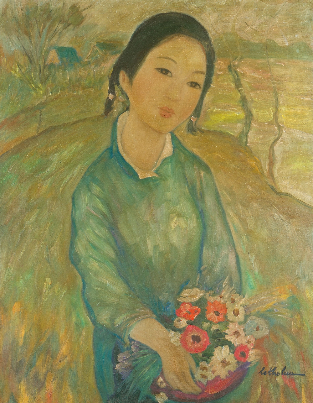 Le Thi Luu | girl with flowers | MutualArt