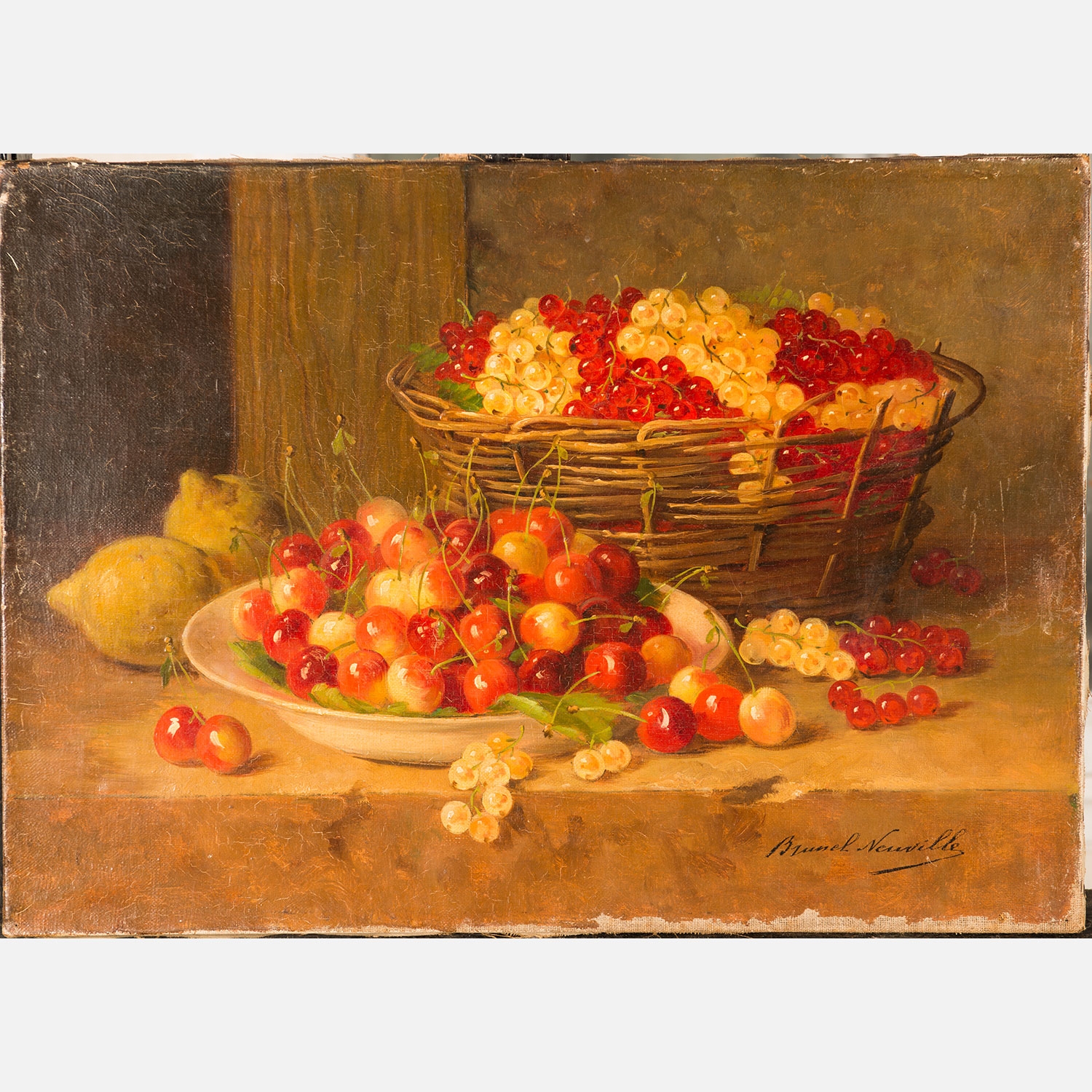 Alfred Brunel de Neuville | still life with berries and cherries ...