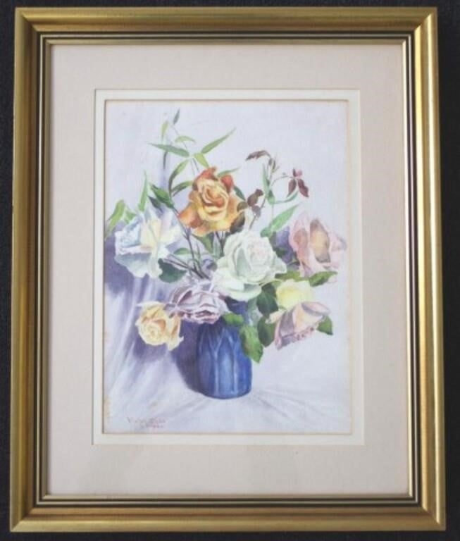 Victor Cobb | Victor Cobb (1876 - 1945), Roses in vase, 1944 | MutualArt