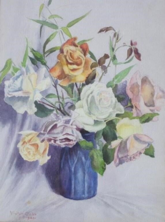 Victor Cobb | Victor Cobb (1876 - 1945), Roses in vase, 1944 | MutualArt