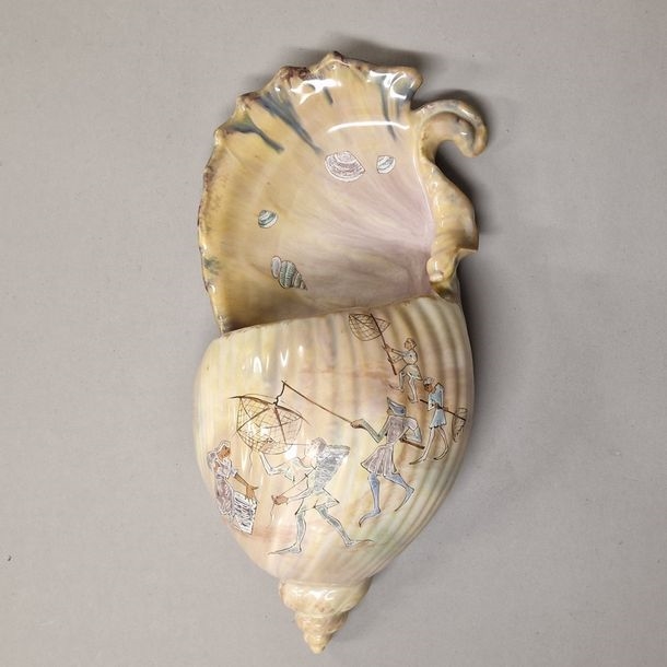Emile Gallé | Shell-shaped earthenware BOUQUETIERE with polychrome ...