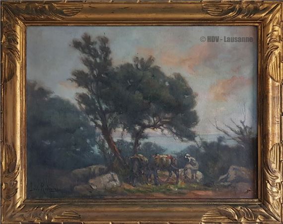 Louis Randavel | Paysage algérien avec un homme et ses deux ânes au ...