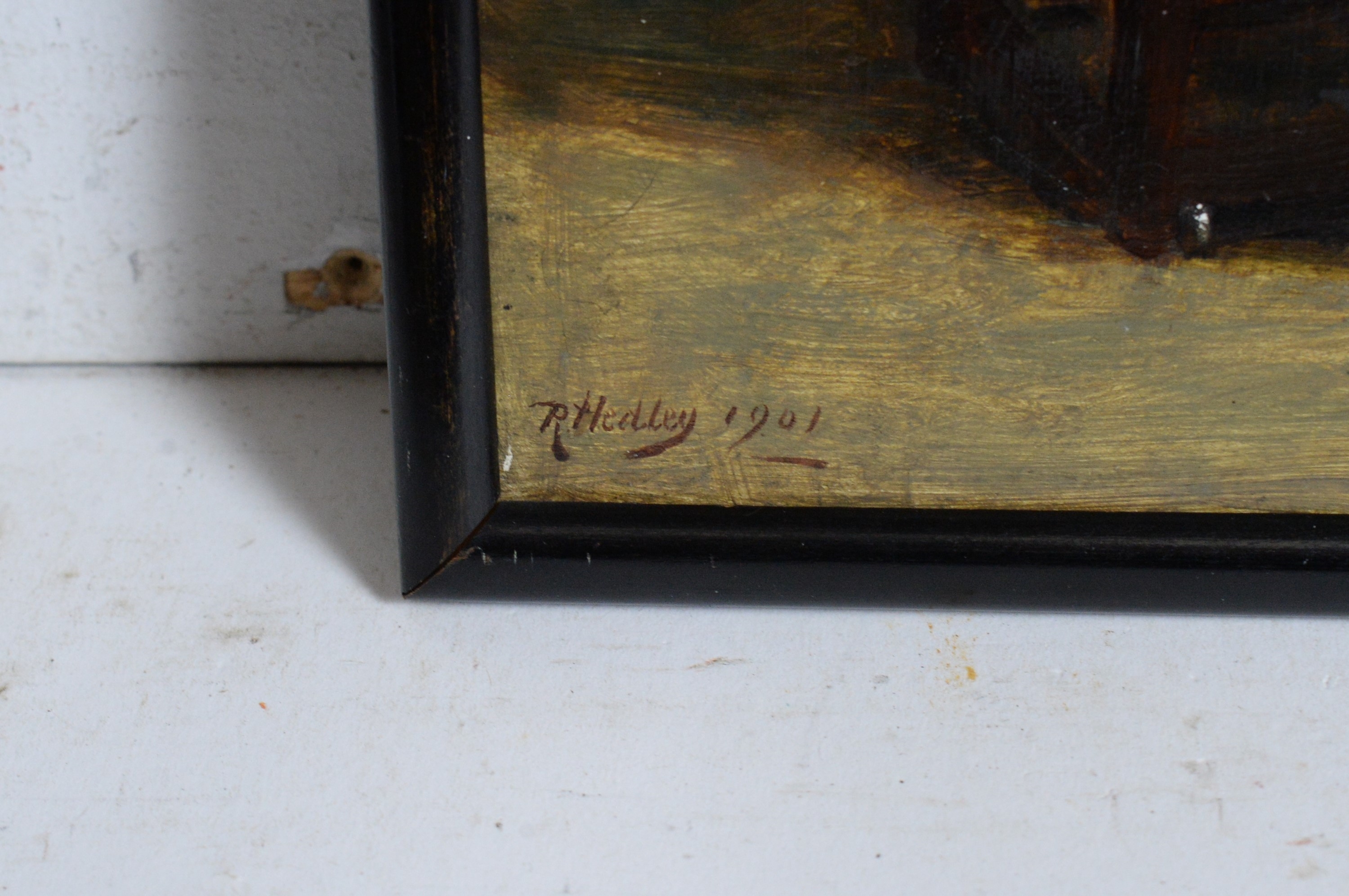 Ralph Hedley | Interior of a Tavern; with three figures gathered around ...