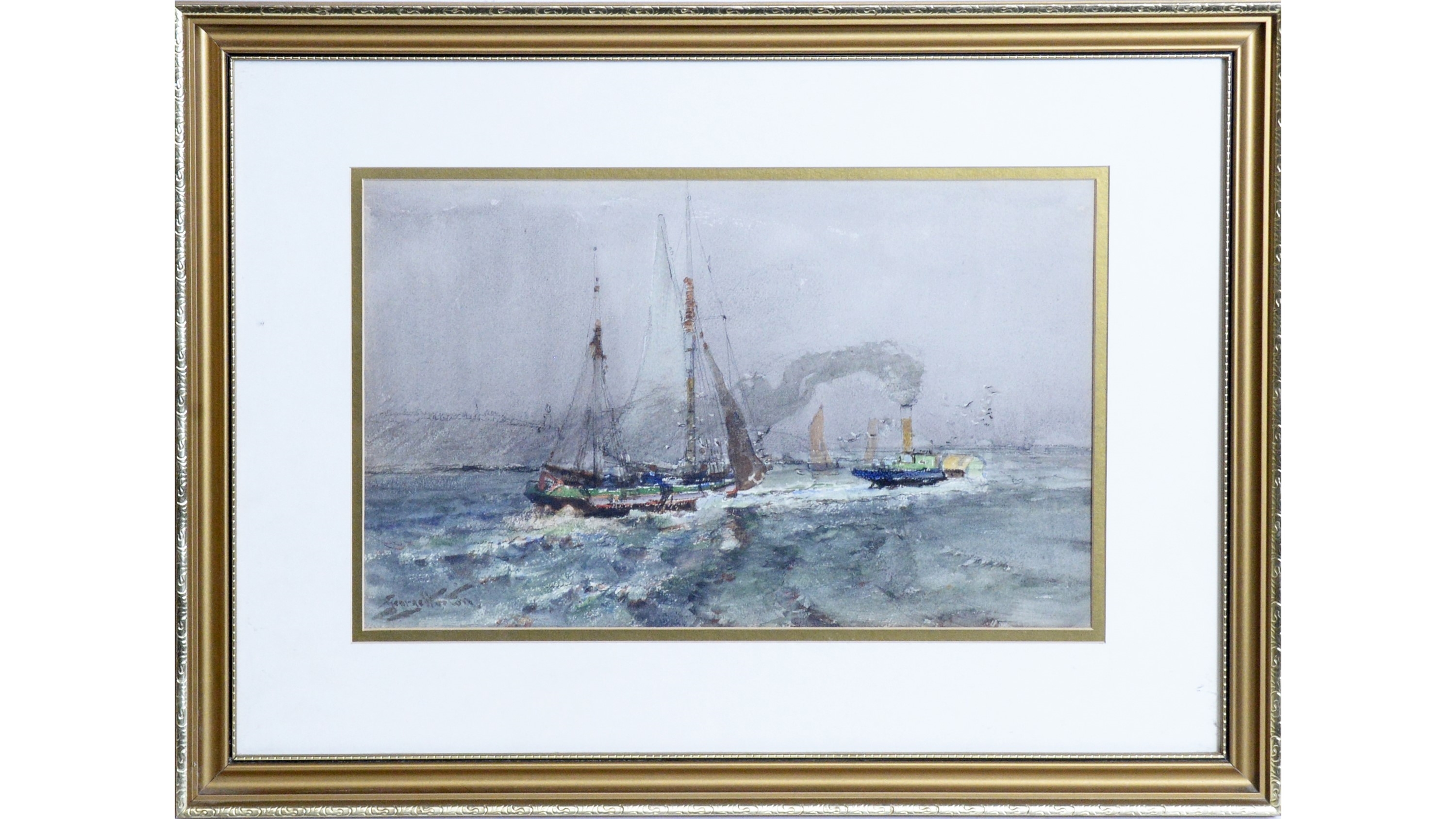 George Edward Horton | A sailing barge leaving harbour under tow ...