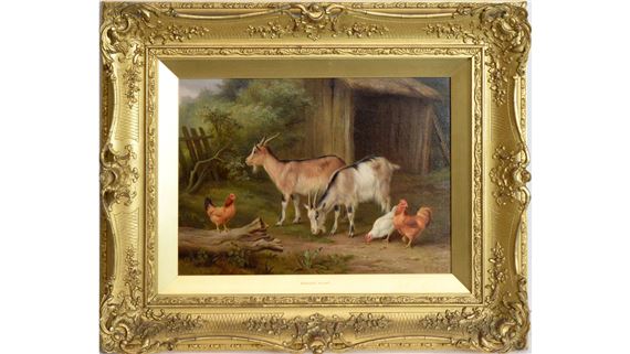 Edgar Hunt | Goats and Chickens Grazing, (1915) | MutualArt