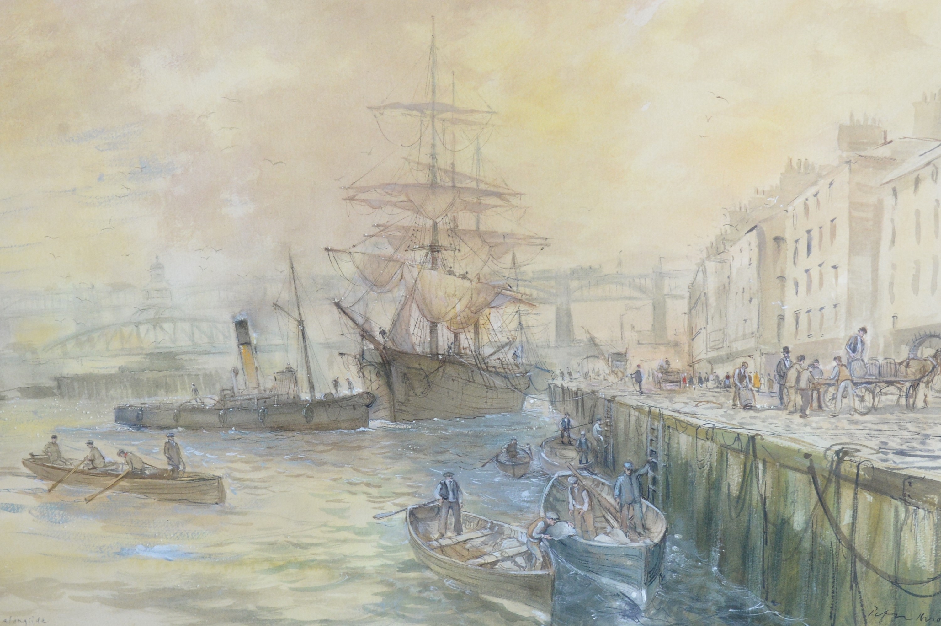 Peter Knox | Coming Alongside; depicting a bustling Newcastle Quayside ...