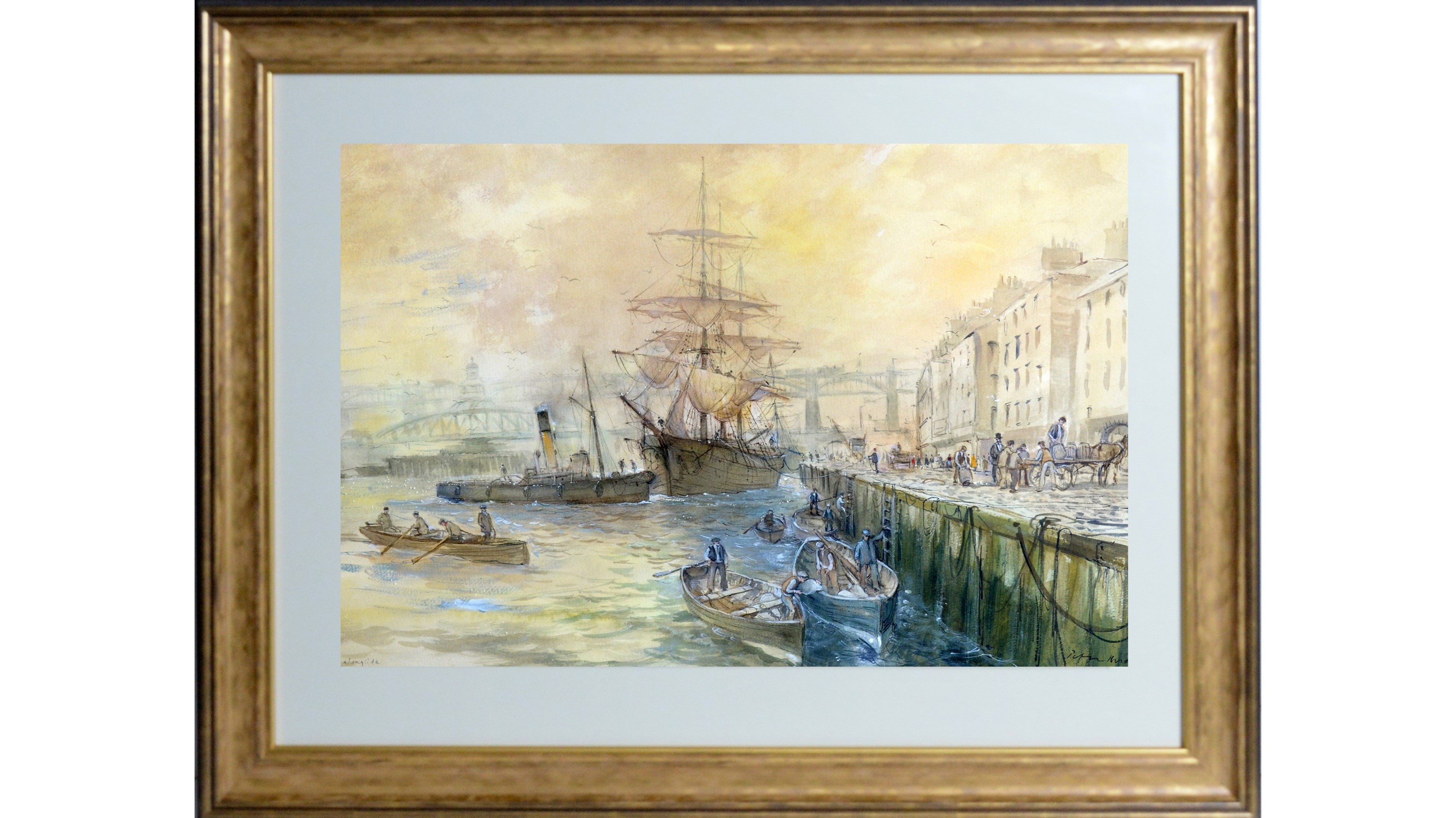 Peter Knox | Coming Alongside; depicting a bustling Newcastle Quayside ...