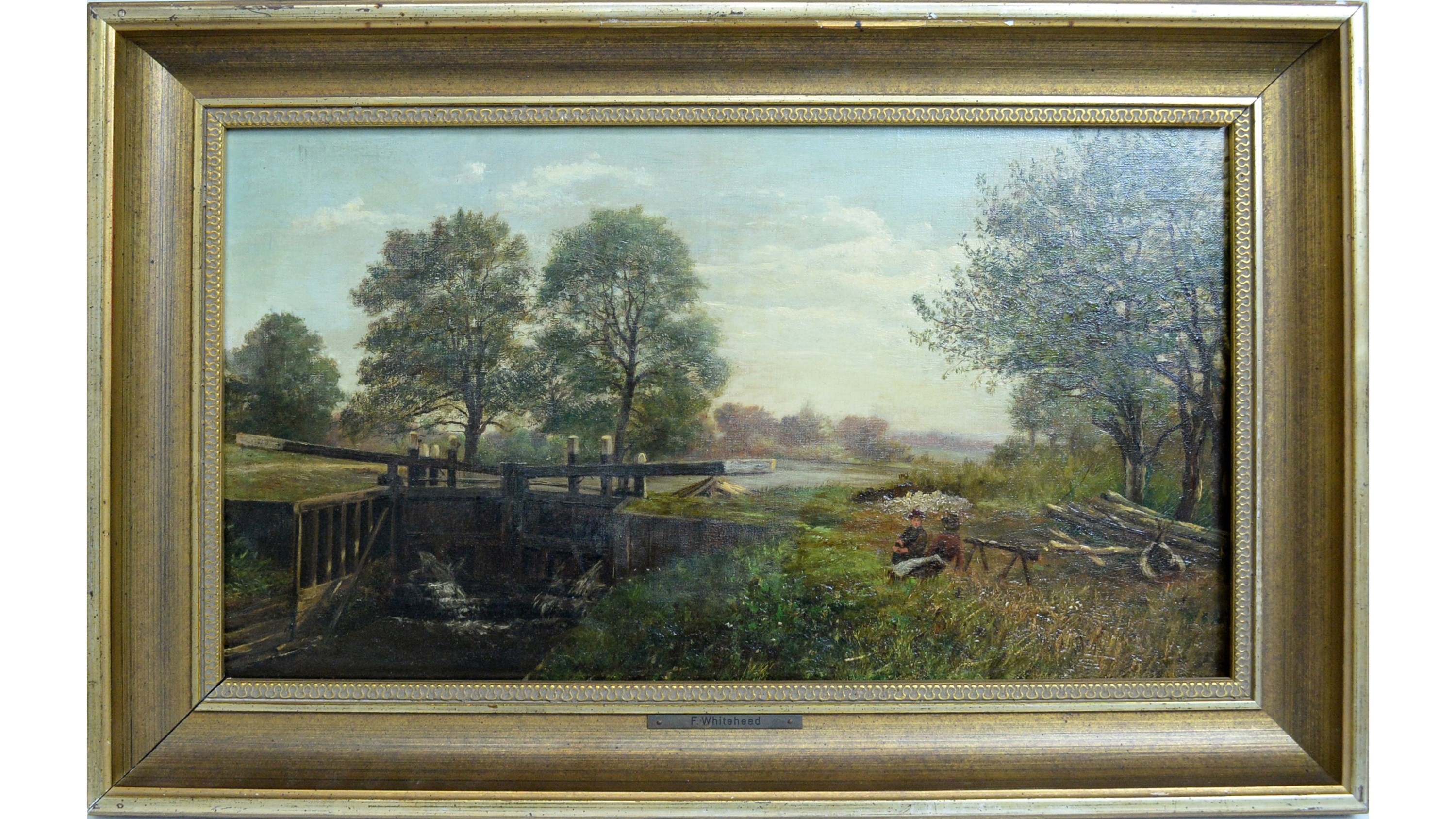 Frederick William Newton Whitehead | Pastoral Scene with Canal Lock ...