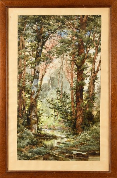 Auguste Allonge | Stream in the forest of Fontainebleau (1881) | MutualArt