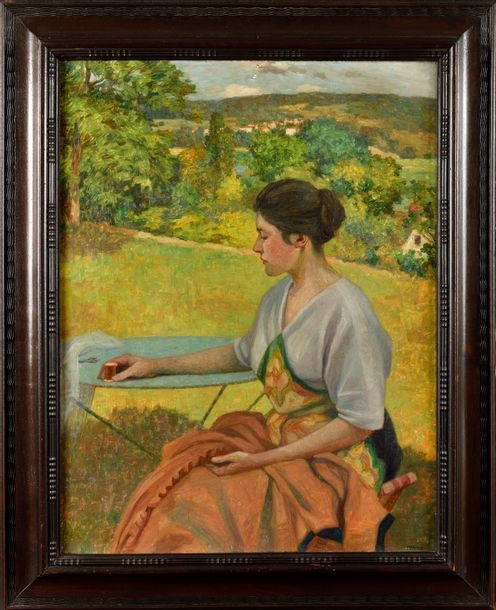 Frédéric Wenz | Young woman sewing in the garden | MutualArt