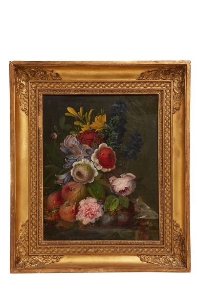 Louis Vidal | Nature morte au bouquet de fleurs et fruits (1805 ...