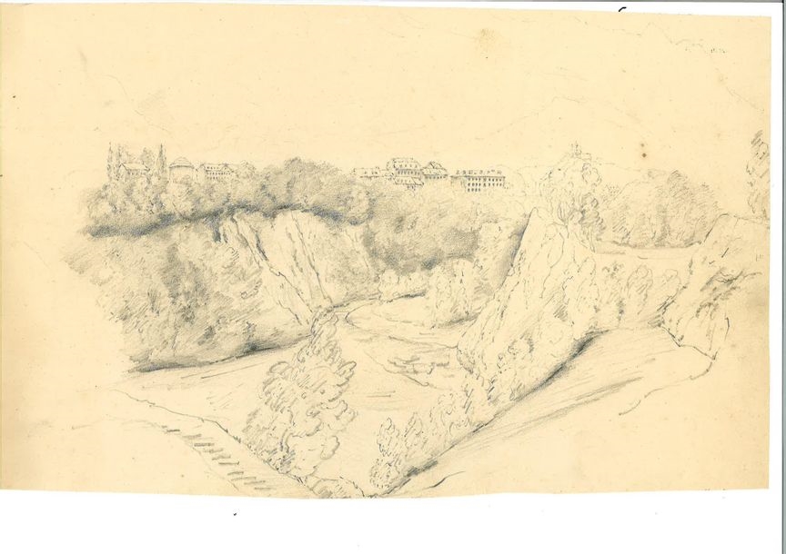 Auguste Borget | Two views of a village in the mountains | MutualArt