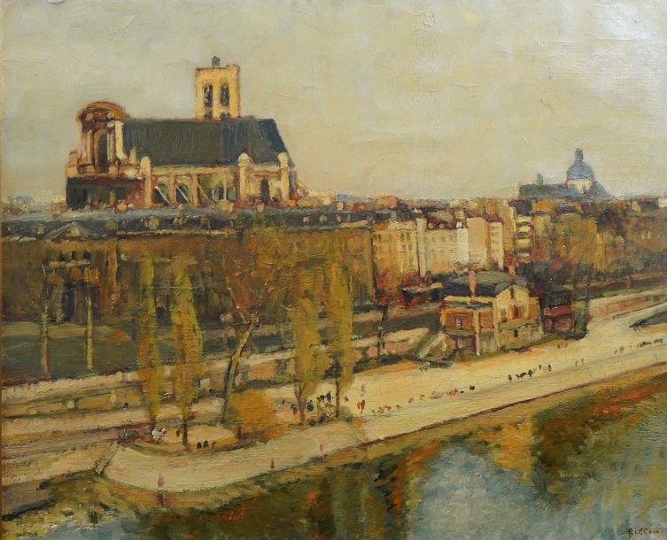 Arthur Fillon | 37- Arthur FILLON ''Les quais à Paris'' Huile sur toile ...