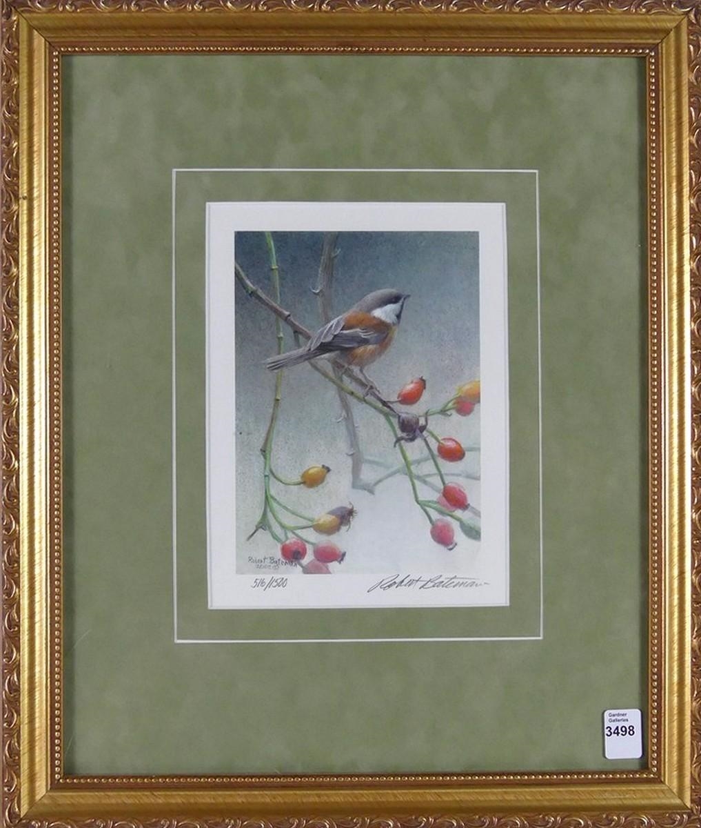Robert McLellan Bateman | Chickadee and Rose Hips | Compare similar ...