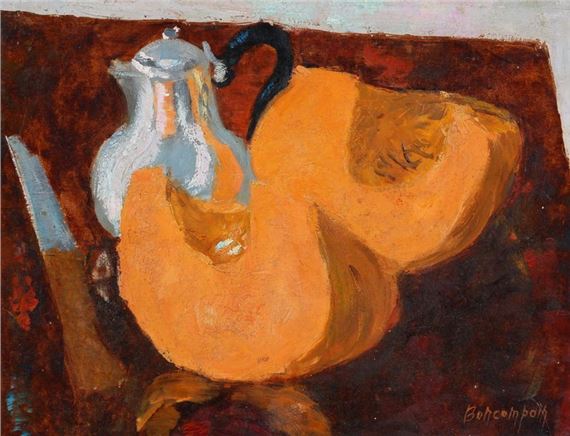 Pierre Boncompain | Still life with squash OIL on paper mounted on ...