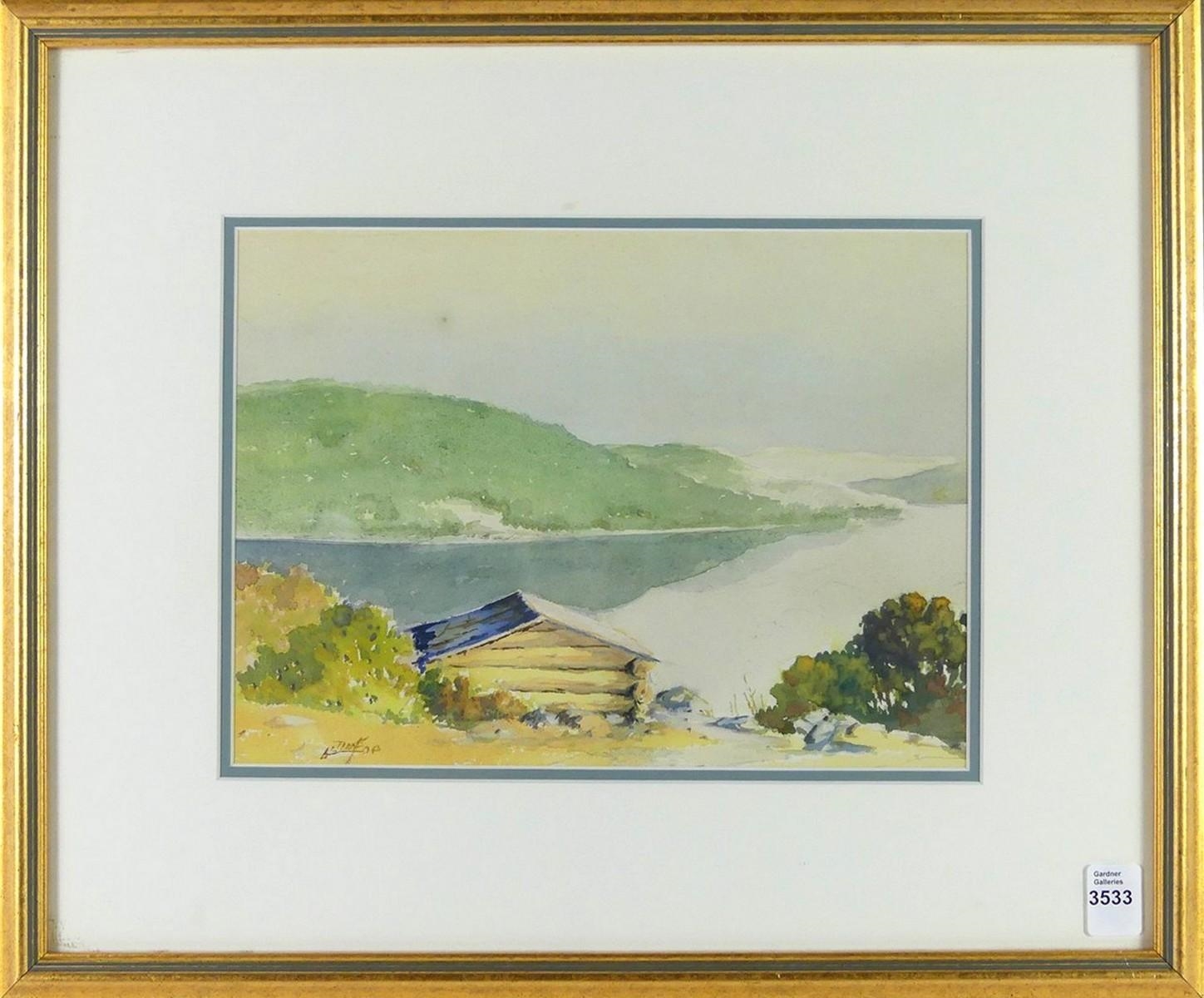 Gordon Dufoe | Untitled: Shoreline View with Cabin | MutualArt