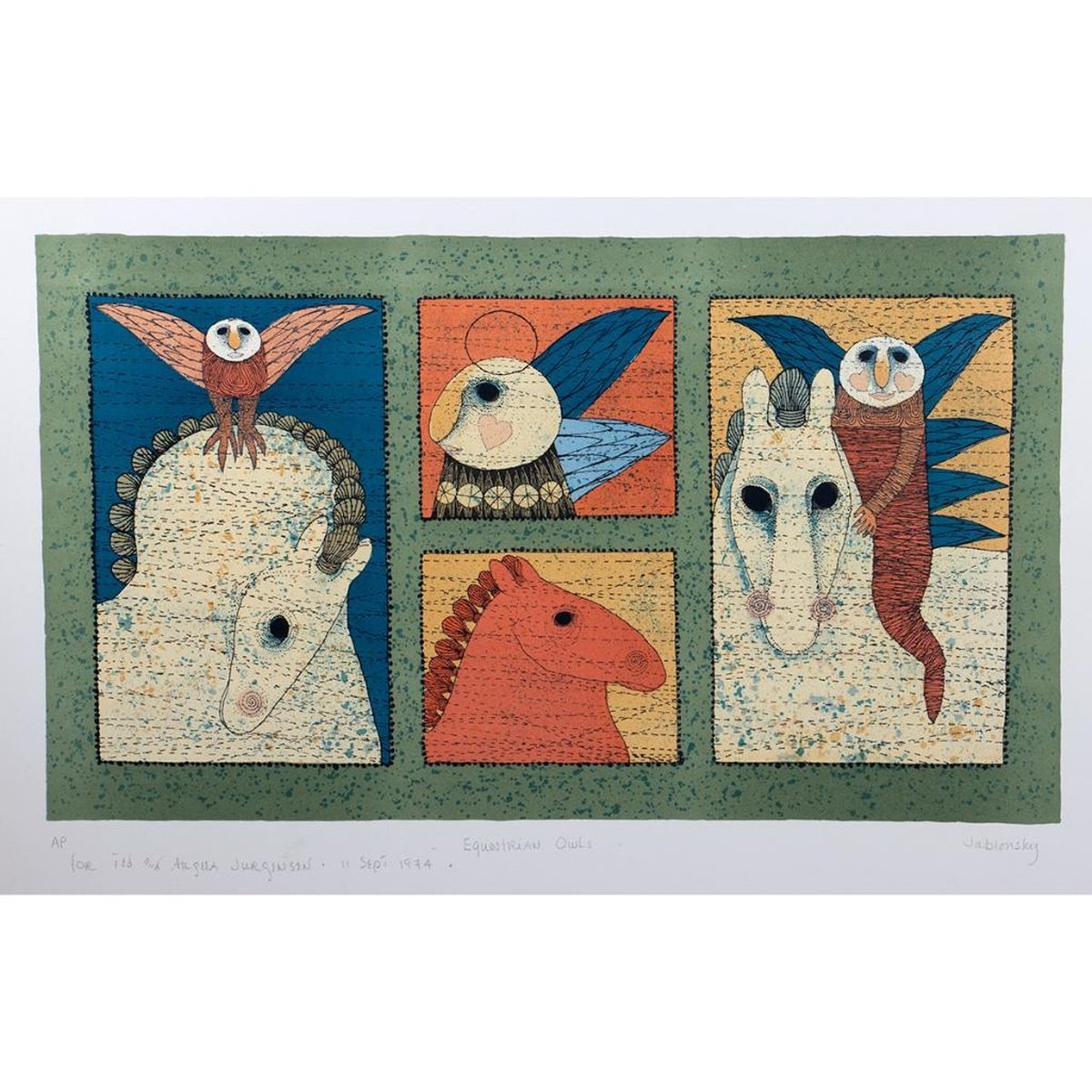 Carol Jablonsky | Equestrian Owls (1974) | MutualArt