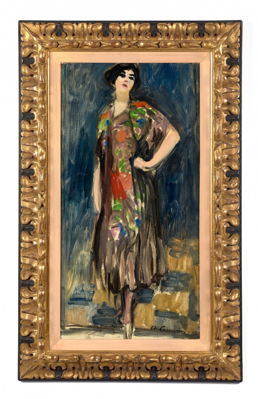 Charles Camoin | Brune debout au châle, fond bleu (1913) | MutualArt