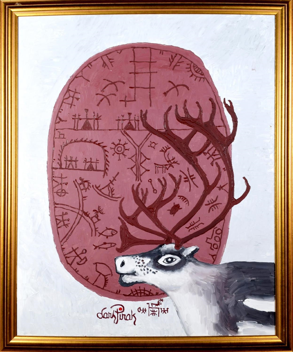 Lars Pirak | Motif of a reindeer and a ceremony drum / Goubda ja sejde ...