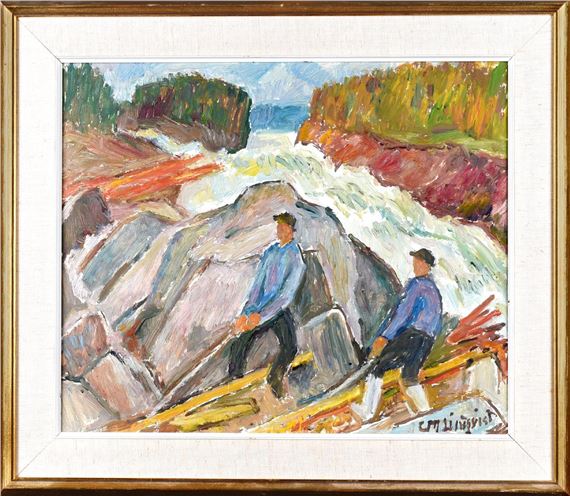 Carl Magnus Lindqvist | Motif of men working the timber | MutualArt