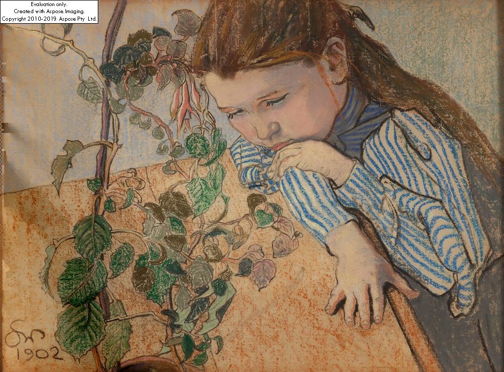 Stanislaw Wyspianski | Girl based on the table (1902) | MutualArt