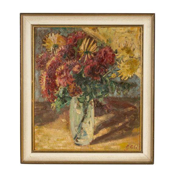 Anton Gold | Still life with yellow and red chrysanthemums in a glass ...