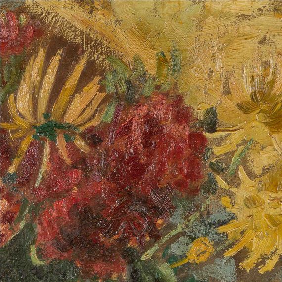 Anton Gold | Still life with yellow and red chrysanthemums in a glass ...