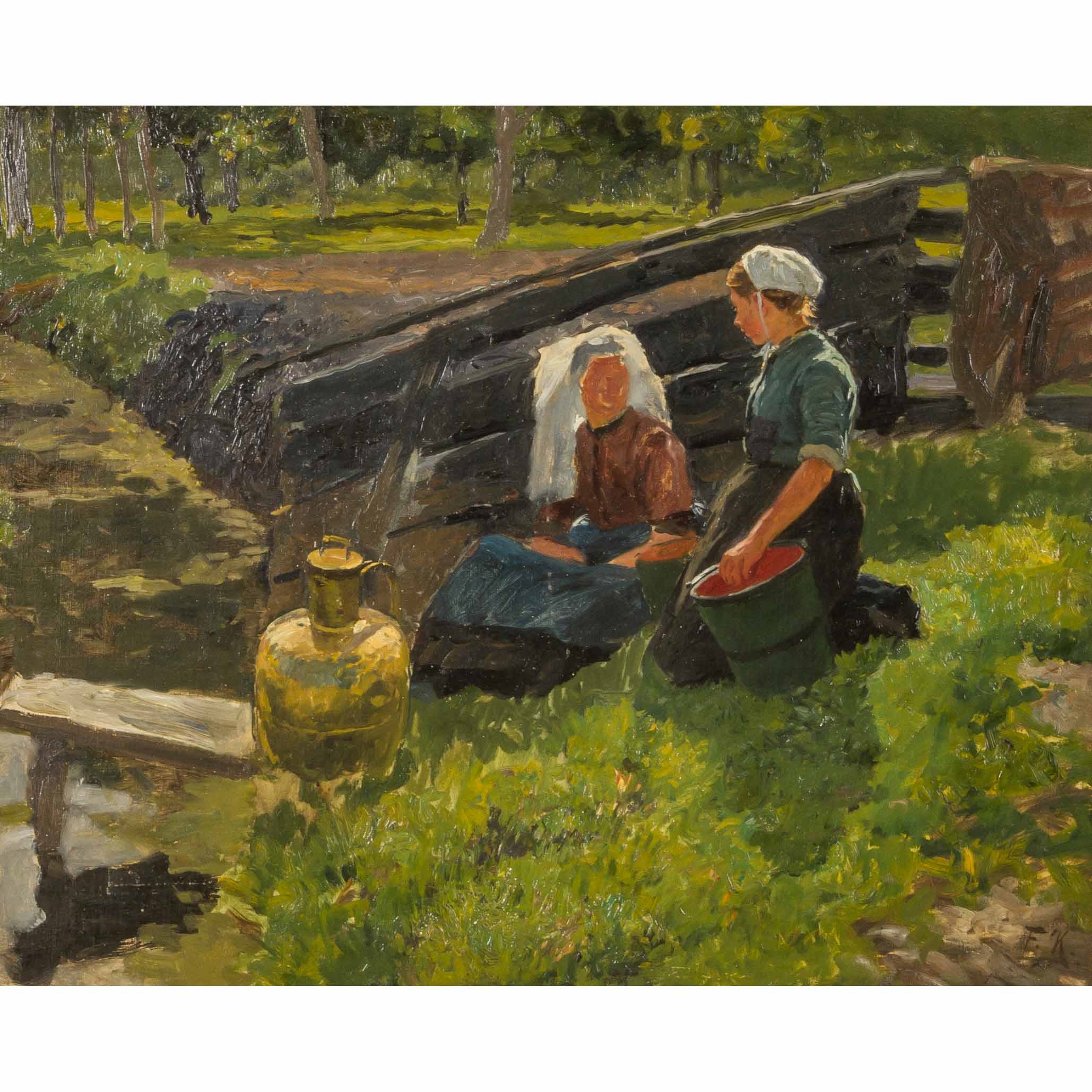 Friedrich von Keller | Two women on the riverbank | MutualArt