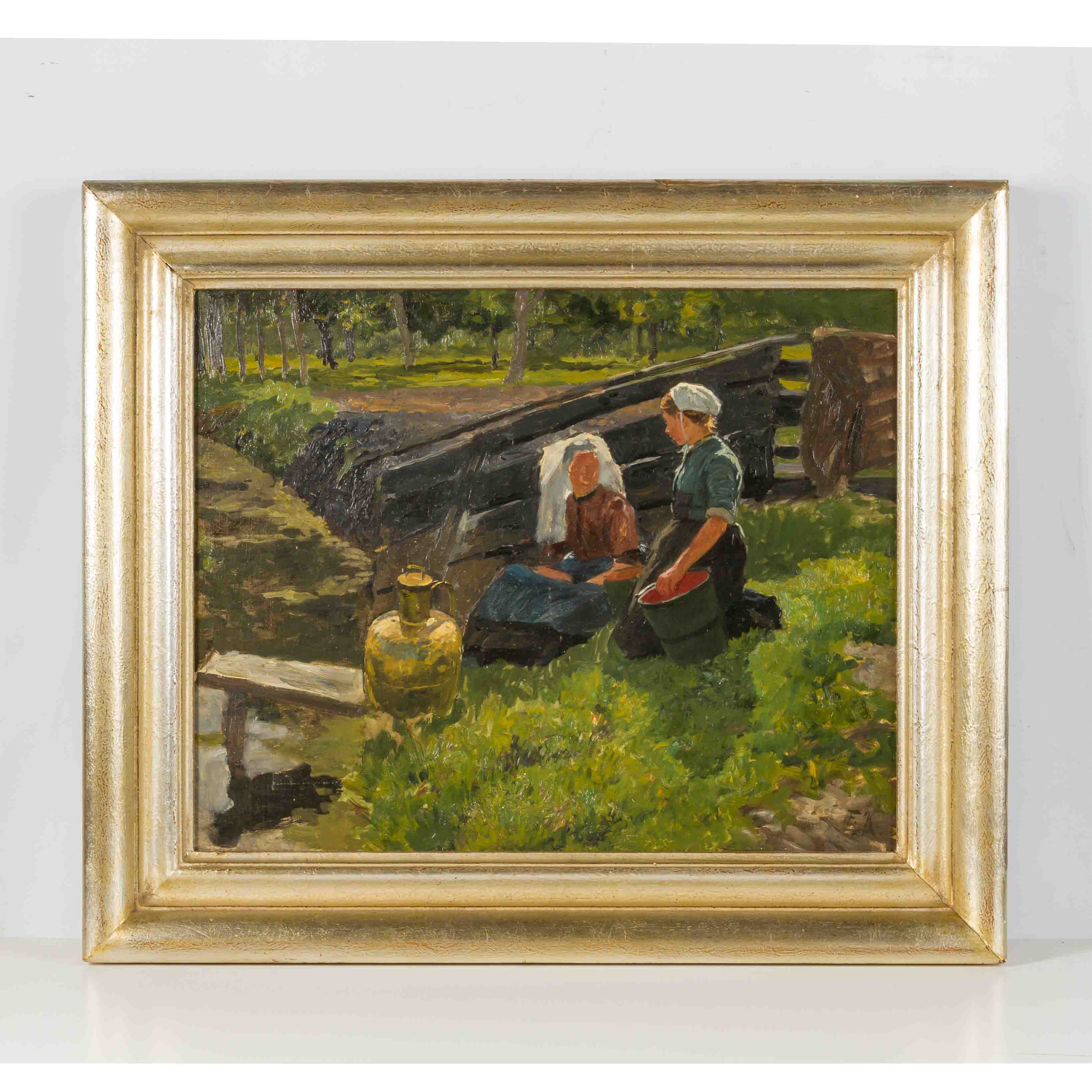 Friedrich von Keller | Two women on the riverbank | MutualArt