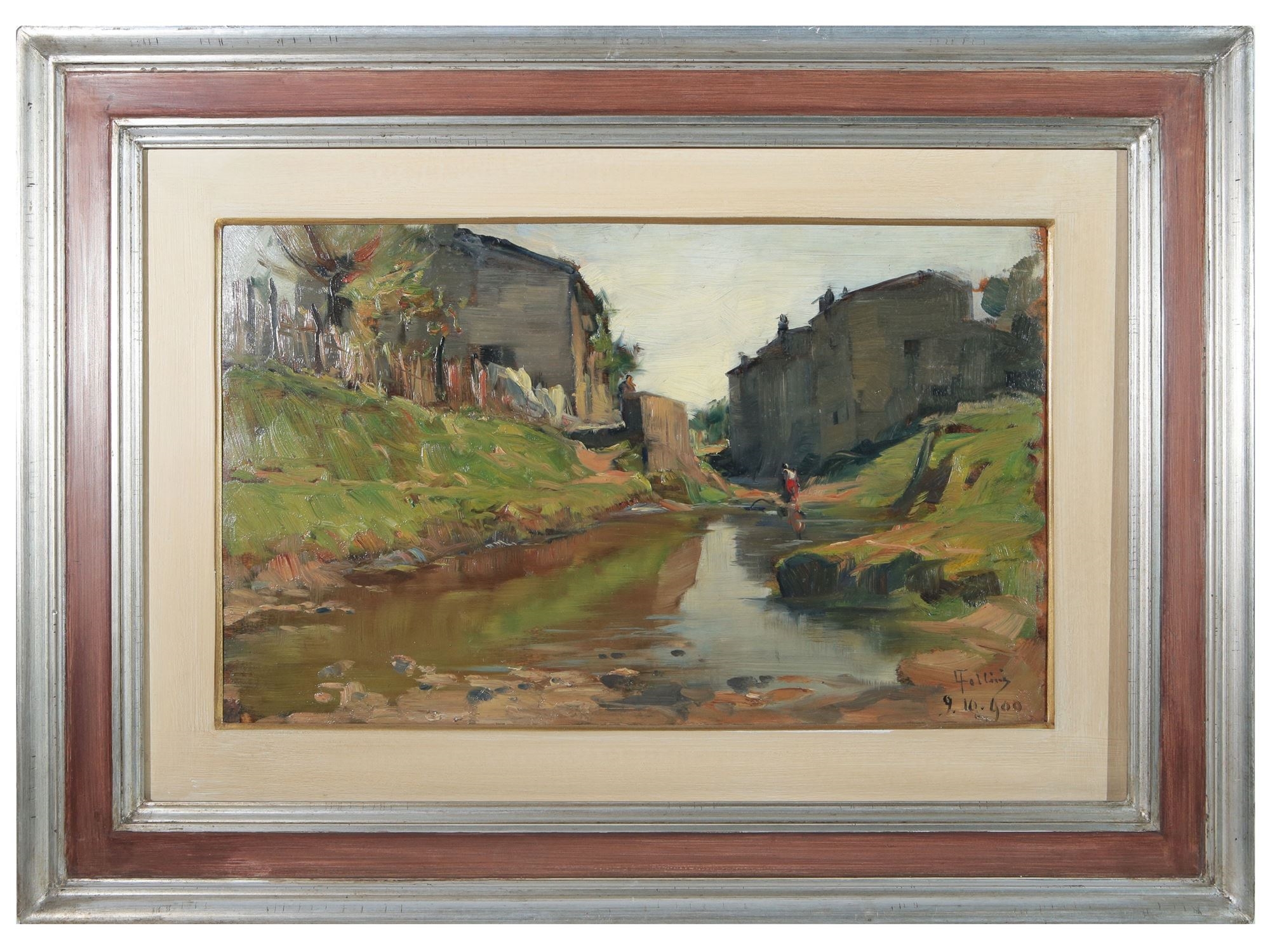 Carlo Follini | Glimpse of a river landscape, 1900 | MutualArt