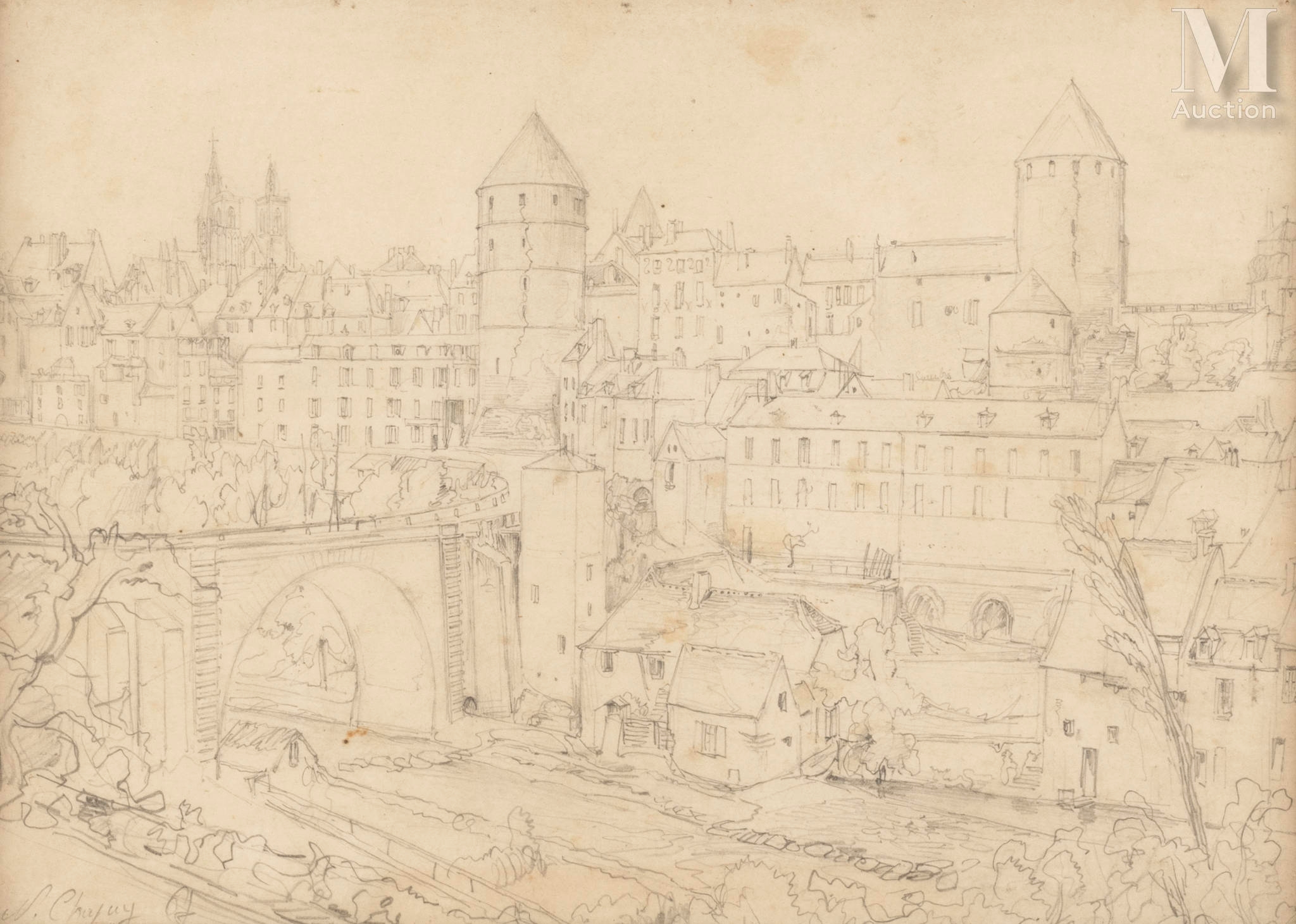 Nicolas Marie Joseph Chapuy | Vue du château et du pont de Saumur ...