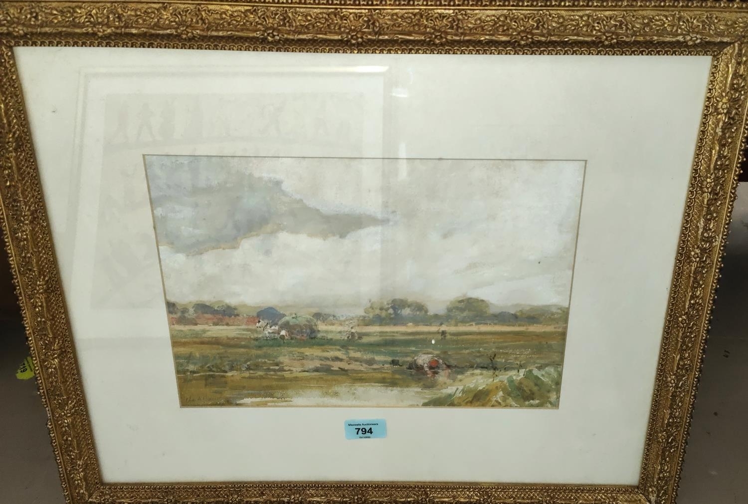 Claude Hayes | haymaking scene with a cart being loaded in a farm field ...