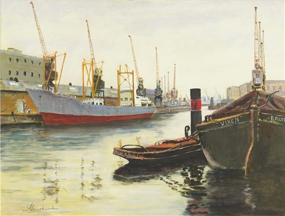 British School | Ships and barges on a river | MutualArt