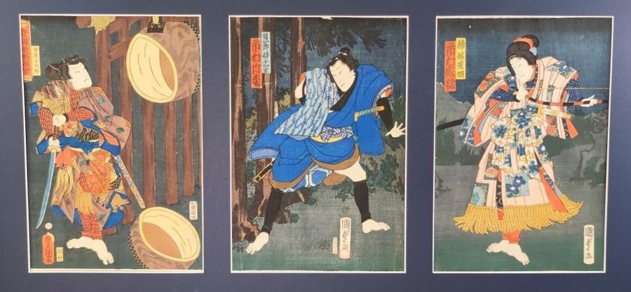 Utagawa Kunisada | Triptych oban tate-e, three actors at night | MutualArt