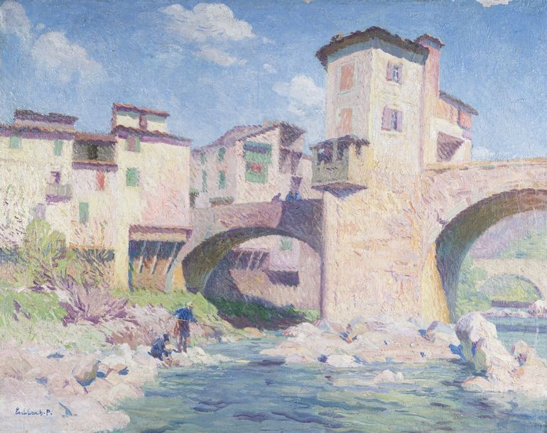 Paul André Jean Eschbach | Fishermen near the bridge | MutualArt