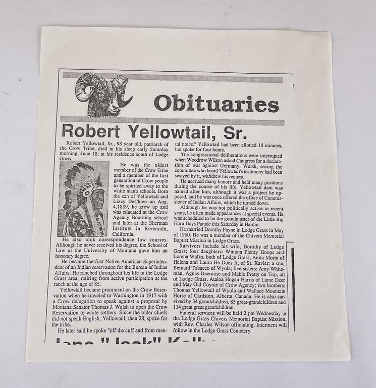 Robert Summers | Robert Summers Yellowtail Sr Indian Photo | MutualArt