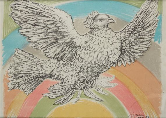 Pablo Picasso | Dove in flight with a rainbow. 10-10-52. (1960) | MutualArt
