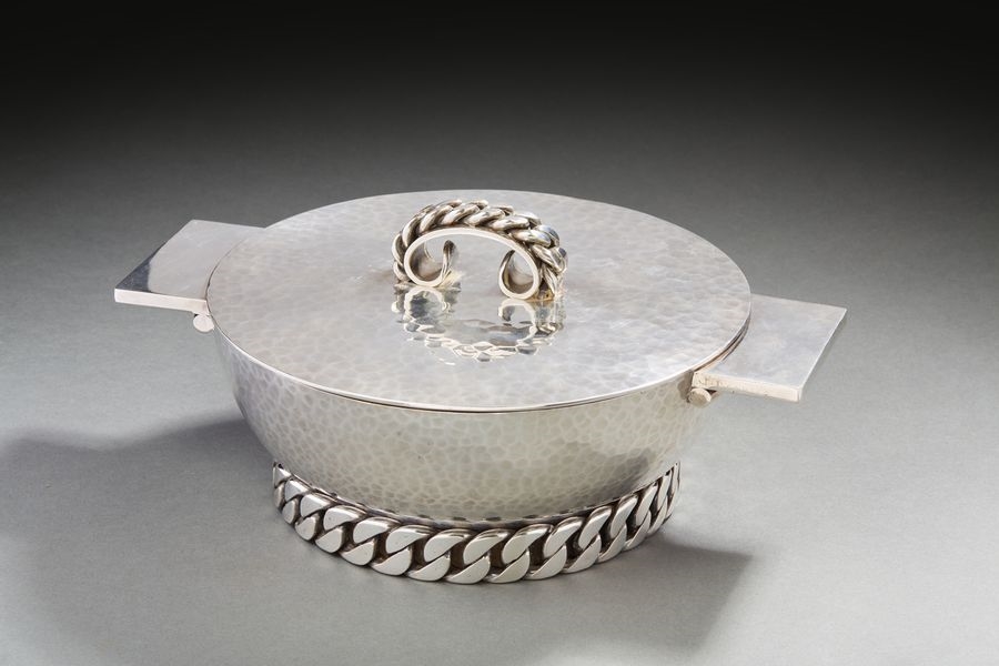 Jean Després | Rare modernist vegetable dish in hammered silver plated ...