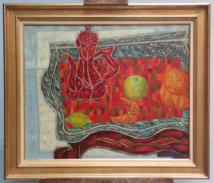 Gabriel Zendel | Still life with fruits and a teapot (1955) | MutualArt