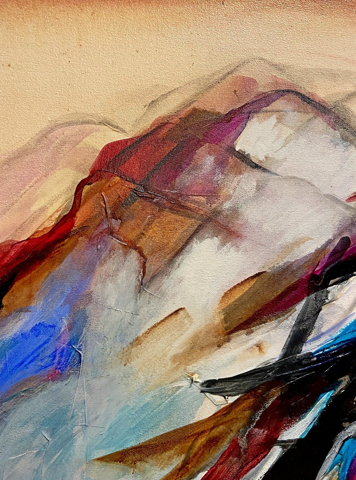 Alice Welton | Acrylic on Canvas of Asian Symbol and Mountain Signed ...