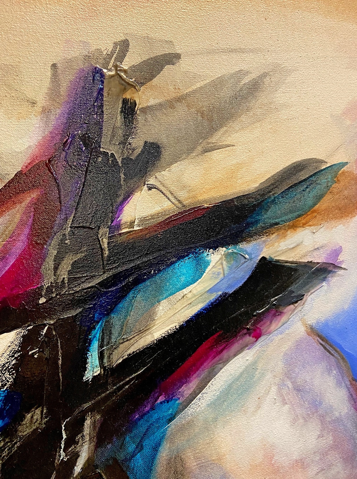 Alice Welton | Acrylic on Canvas of Asian Symbol and Mountain Signed ...