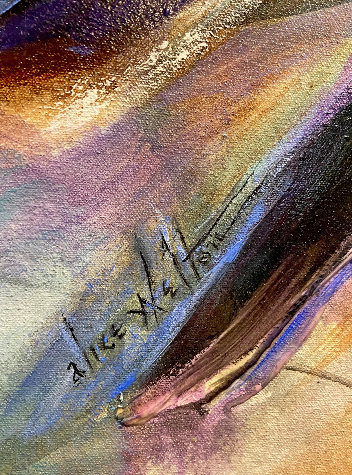 Alice Welton | Acrylic on Canvas of Asian Symbol and Mountain Signed ...