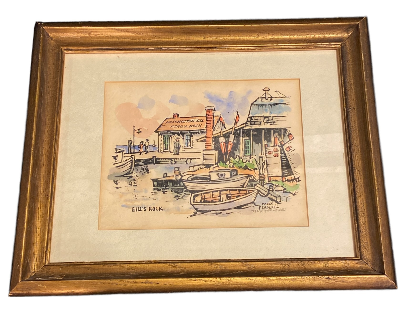 Max Fernekes | Original MAX FERNEKES Watercolor titled Gill's Rock ...