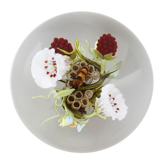 Paul Stankard | Bee Bouquet Crystal Paperweight (1993) | MutualArt