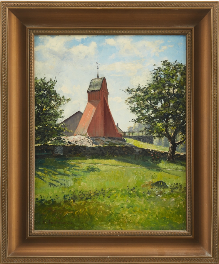 Erik Abrahamsson | Landskap med klockstapel | MutualArt