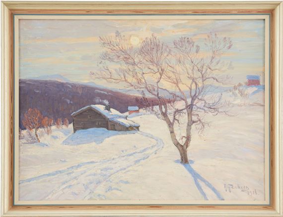 Anton Genberg | Vinterlandskap med stugor nära Åre. (1916) | MutualArt