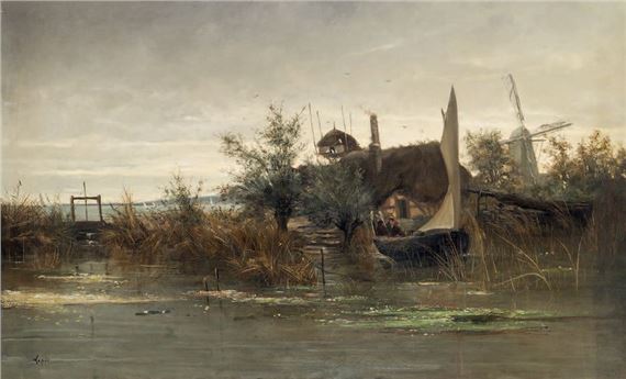 Vicomte Ludovic Napoleon Lepic | View of a mill on the river Oil on ...
